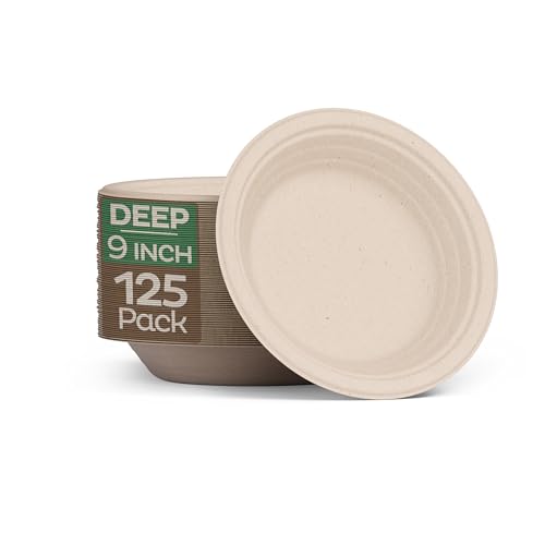 Deep Dish Paper Plates, Heavy Duty Disposable Dinner Plates [125-Pack]