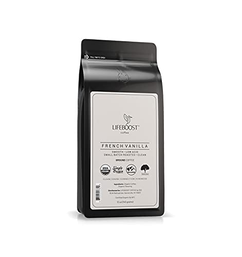 Lifeboost French Vanilla Ground Coffee - Non-GMO Low Acid Single Origi