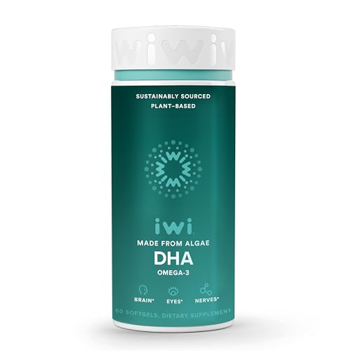 Iwi DHA Omega-3, 60 Softgels (30 Servings), Plant-Based Algae Omega 3,