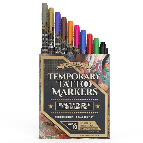 Ink Scribd Temporary Tattoo Markers - Premium Tattoo Pens For Skin - A