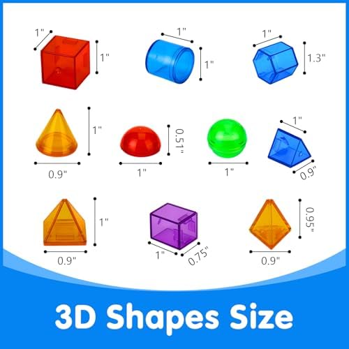 60 Pieces 3D Shapes for Teaching - Geometric Solids for Kids,Light Tab