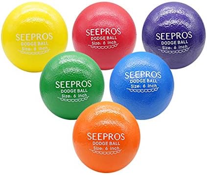 Foam Dodgeball Set - Soft Skin, Low Bounce, Set of 6 with Mesh Storage
