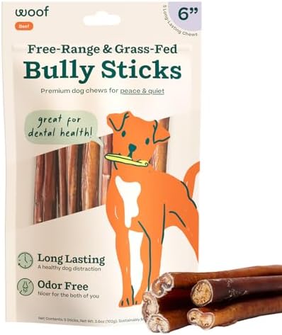 WOOF Bully Sticks Dog Treats - Chew Sticks for Dogs - Long-Lasting Dog