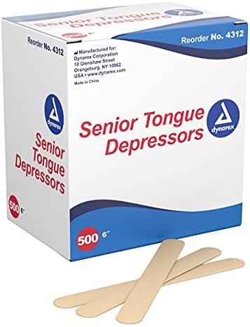 Dynarex 4312 Tongue Depressor Wood, Senior 6", Non-Sterile, Pack of 50