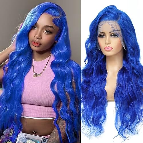 Blue Lace Front Wig Human Hair 13x4 Body Wave Blue Human Hair Wig Colo