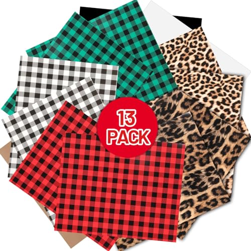 HTVRONT Christmas HTV Red Black Buffalo Plaid - 13 Sheets Heat Transfe