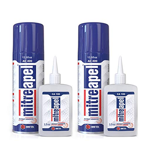 MITREAPEL Ca Glue with Activator (2 x 3.5 oz - 2 x 13.5 fl oz), Ca Glu