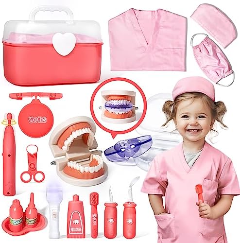 Dentist Kit for Kids with Pretend Teeth, Dental Accessories and Dress