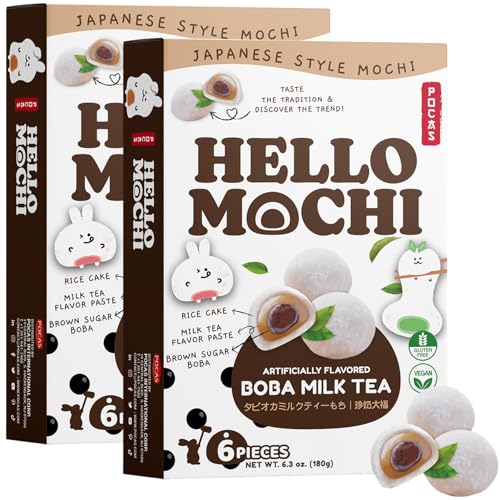 Pocas Hello Mochi, Boba Milk Tea 2-Pack – Soft and Chewy Japanese Snac