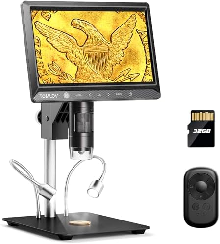 TOMLOV DM702 Digital Microscope, Full View Coin Microscope with 10" Sc