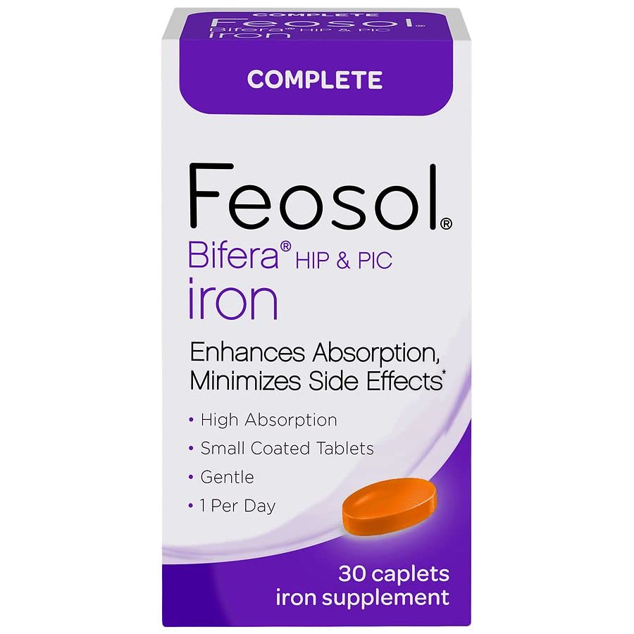 Feosol Bifera Hip & PIC Iron Supplement, Complete - 30 Caplets, Pack o