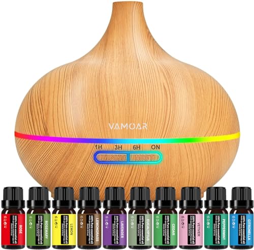 Ultrasonic Essential Oil Diffusers，550ml Diffuser Gift Set & Top 10 Es