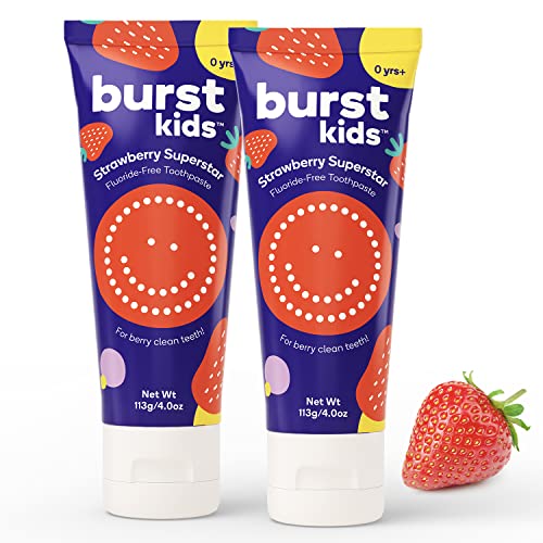 BURSTkids Strawberry Kids Toothpaste Fluoride-Free - Great Tasting, Dy