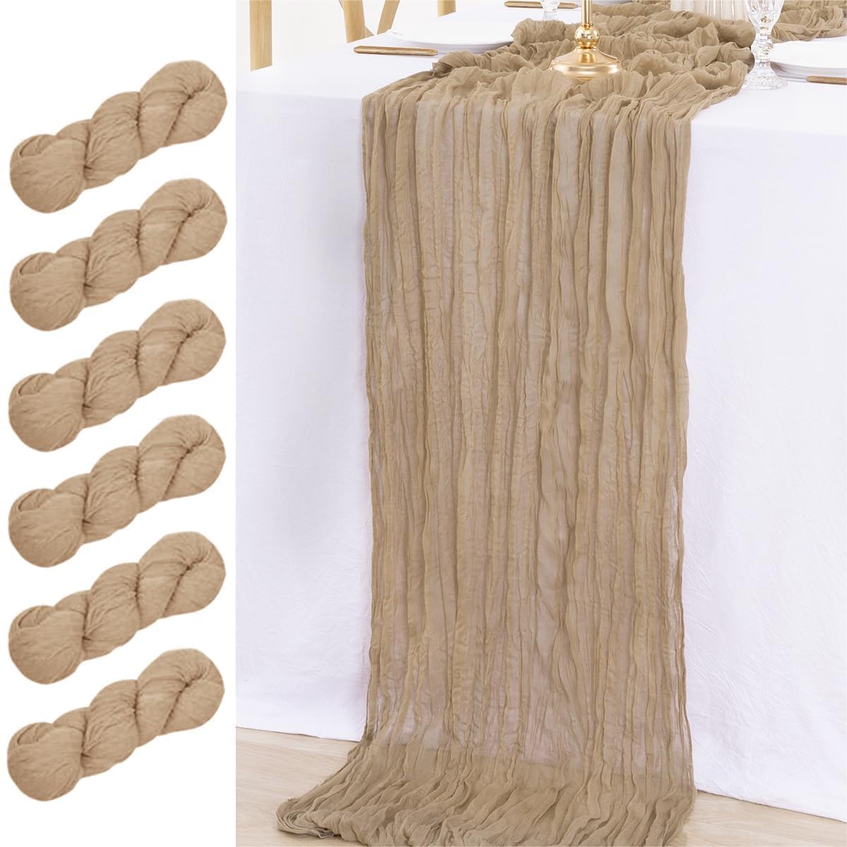 MLMW Fall Thanksgiving Table Runner Tan Cheesecloth Table Runner 13.3f