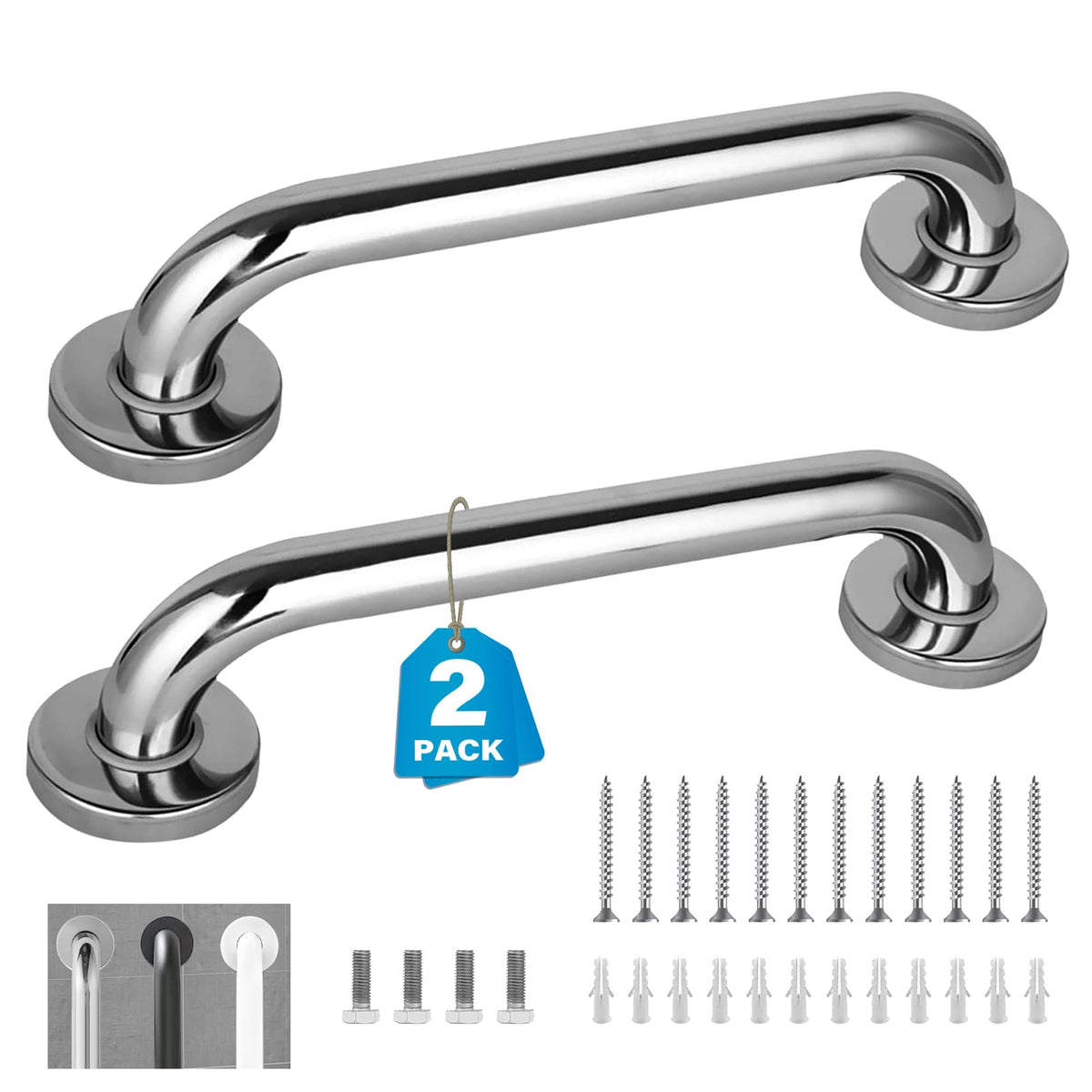 2 Pack 12 Inch Grab Bars for Bathtubs and Showers, Handicap Grab Bars,