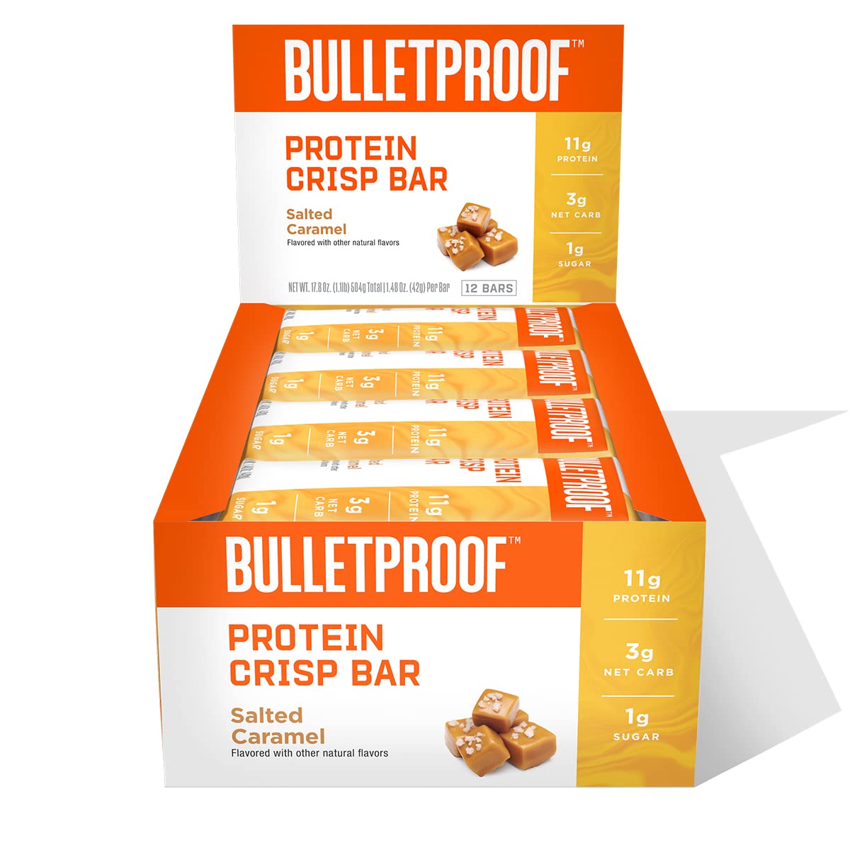 Bulletproof Salted Caramel Protein Crisp Bars, 12pk, High Protein, Low