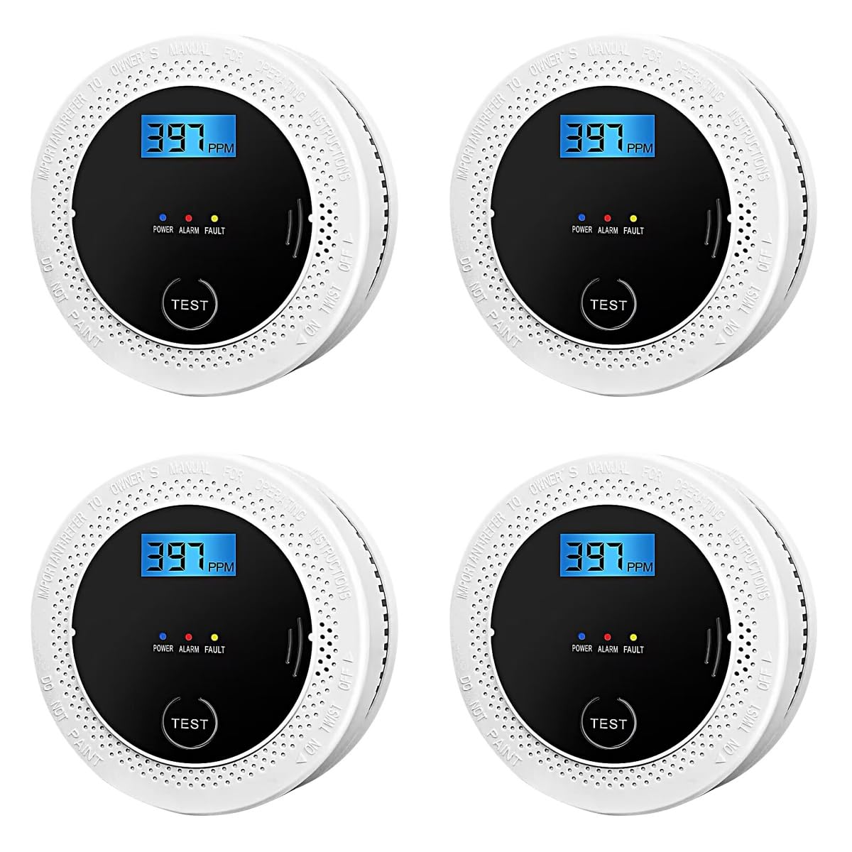 4 Pack 2 in 1 CO & Smoke Detectors, Digital Display, Smoke Detector Ca