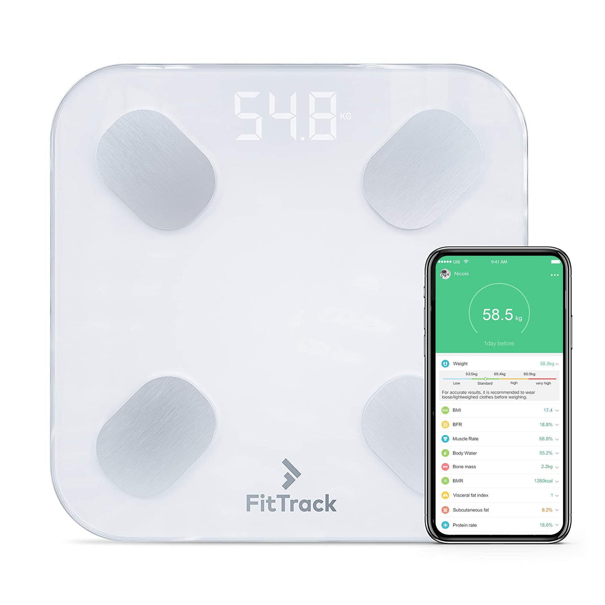 FitTrack Dara Smart BMI Digital Scale - Measure Weight and Body Fat