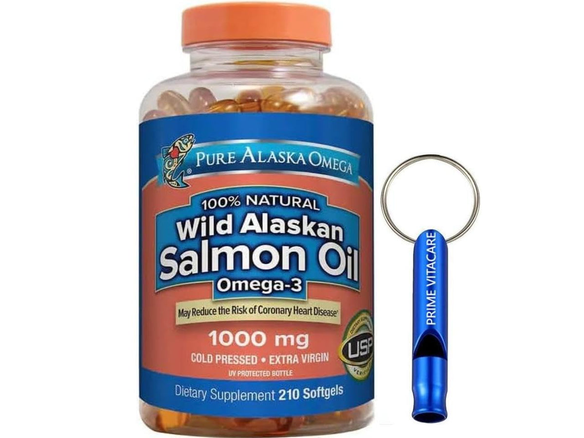 Pure Alaska Omega-3 Wild Alaskan Salmon Oil 1000mg 210 ct + Bundle wit