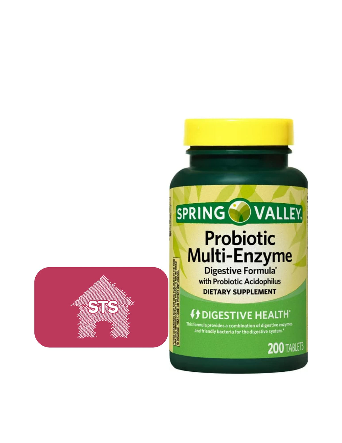 STS Home,Spring Valley Multi-Enzyme Probiotic 200 Tablets + STS Sticke