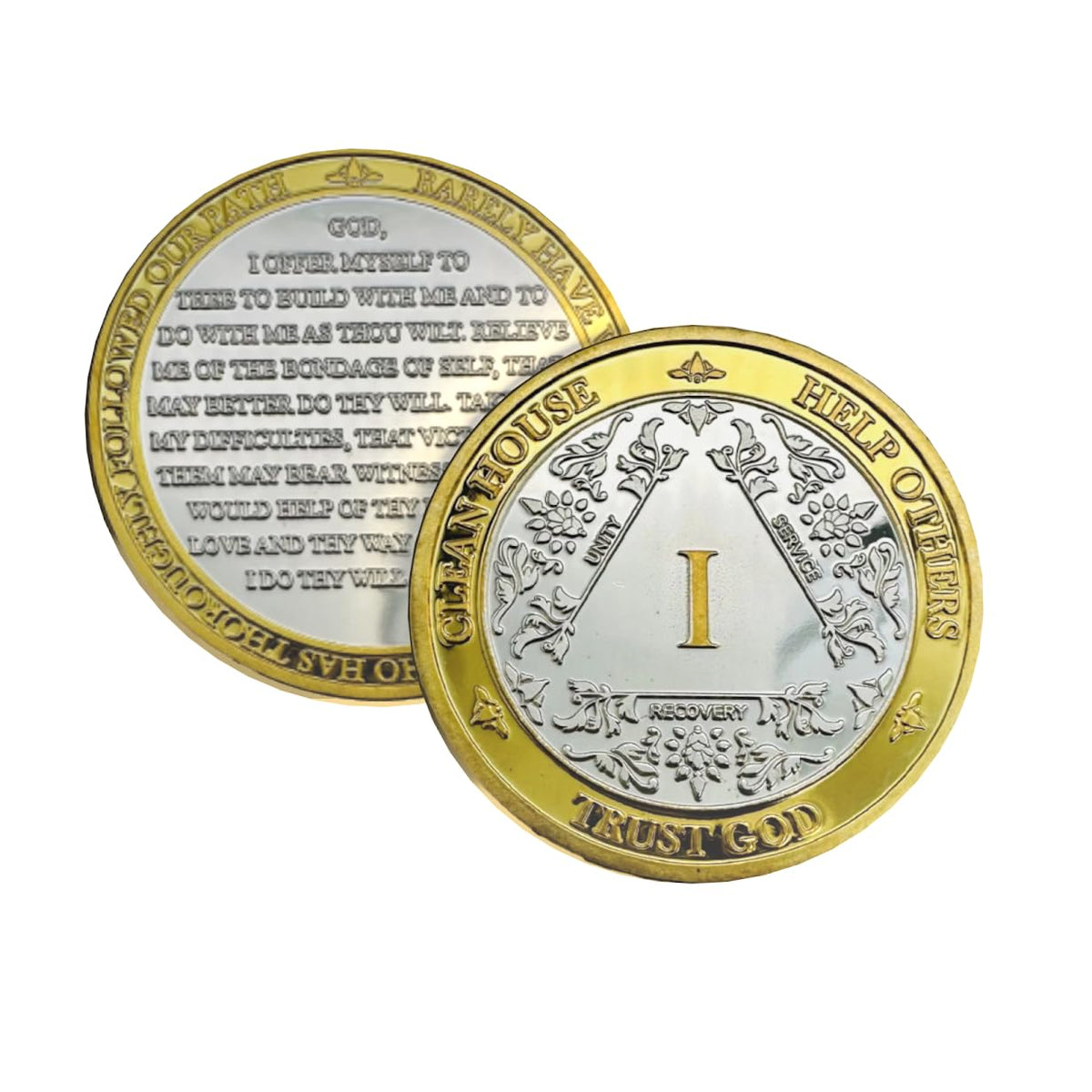 Silver & Gold 1-50 Years Alcoholics Anonymous Medallion AA Coin Capsul
