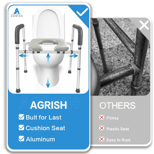 Agrish Raised Toilet Seat with Handles - Width and Height Adjustable P ...