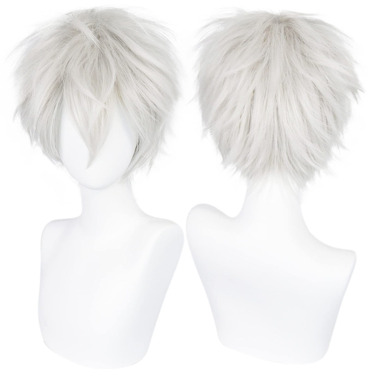Anogol Hair Cap + Short Wig for Men, Silver White Men's Wig for Cospla