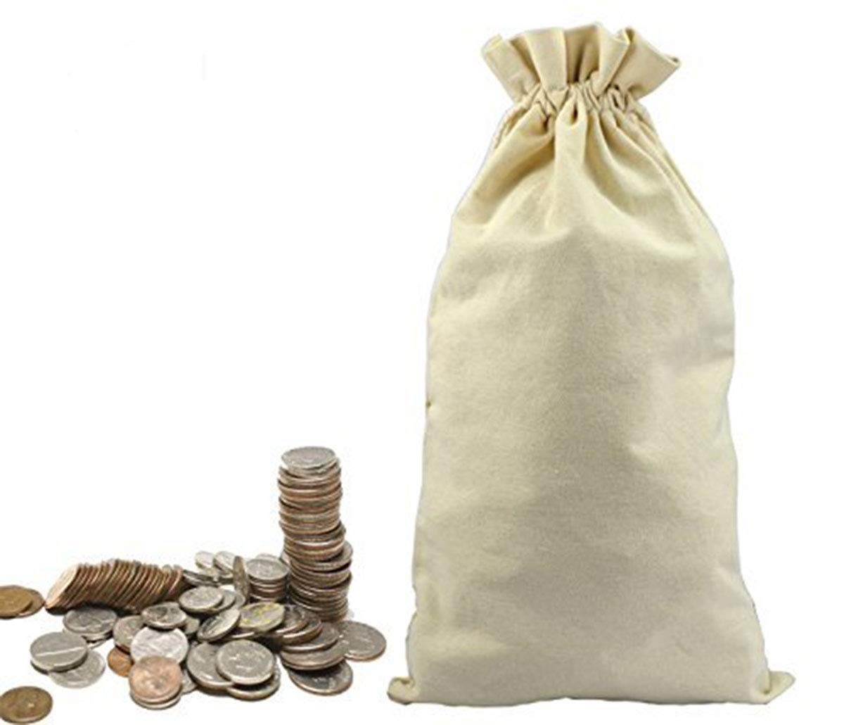 Lanyani 3 Canvas Coin Money Sacks Bag 10 by 17 inches Bank Deposit Cha