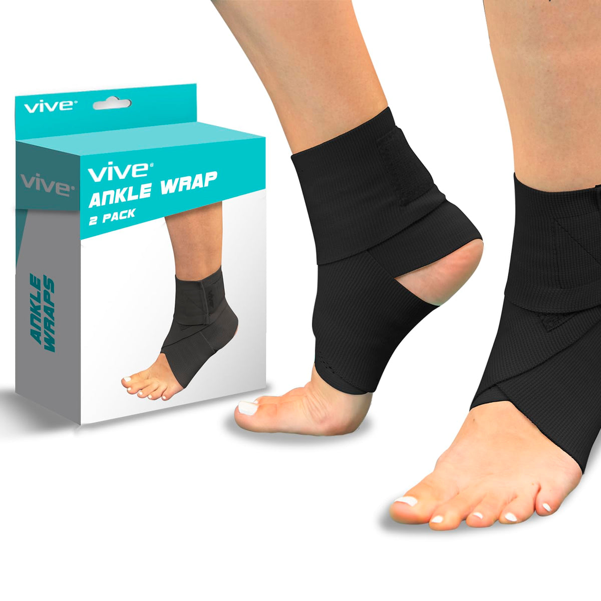 Vive Ankle Wrap (2 Pack) - Strap Heel Brace Stabilizer For Sprained Fo