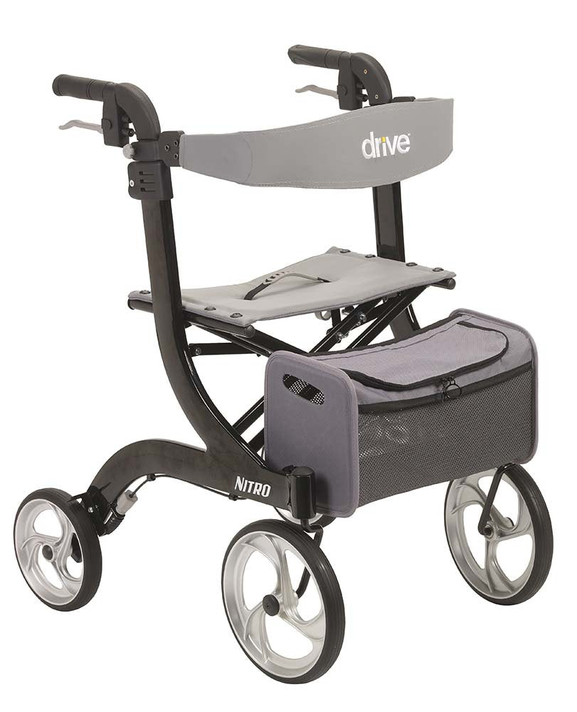 Drive Medical RTL10266BK Nitro Foldable Rollator Walker with Seat, Sta