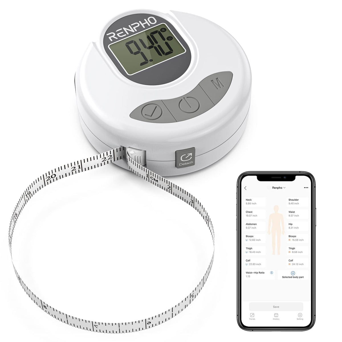 RENPHO Smart Tape Measure, Bluetooth Digital Measuring Tape with Lock