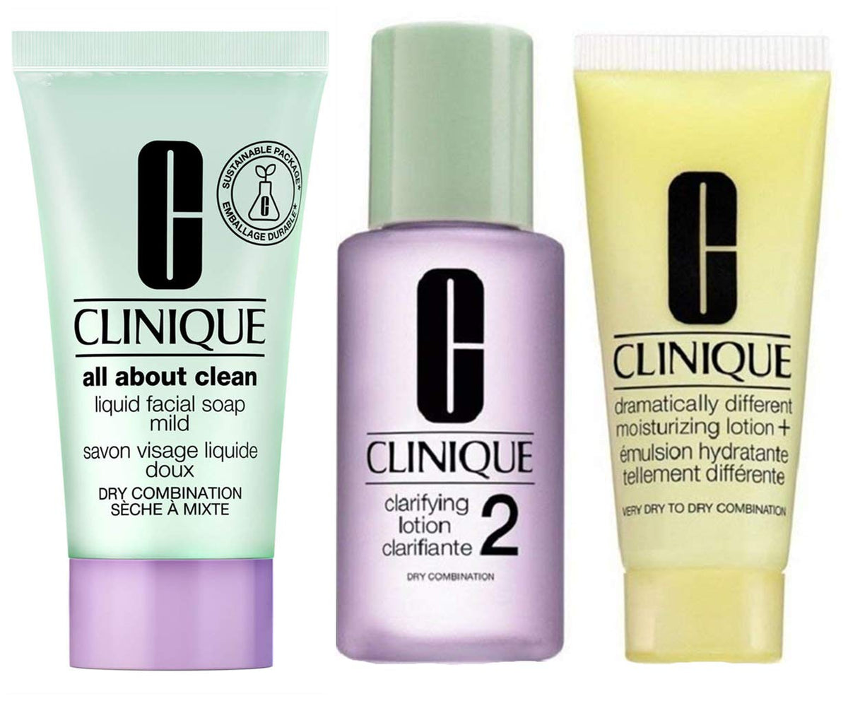 CLINIQUE 3 Step Skin Care Travel Set Dry/Combination Moisturizer+Lotio