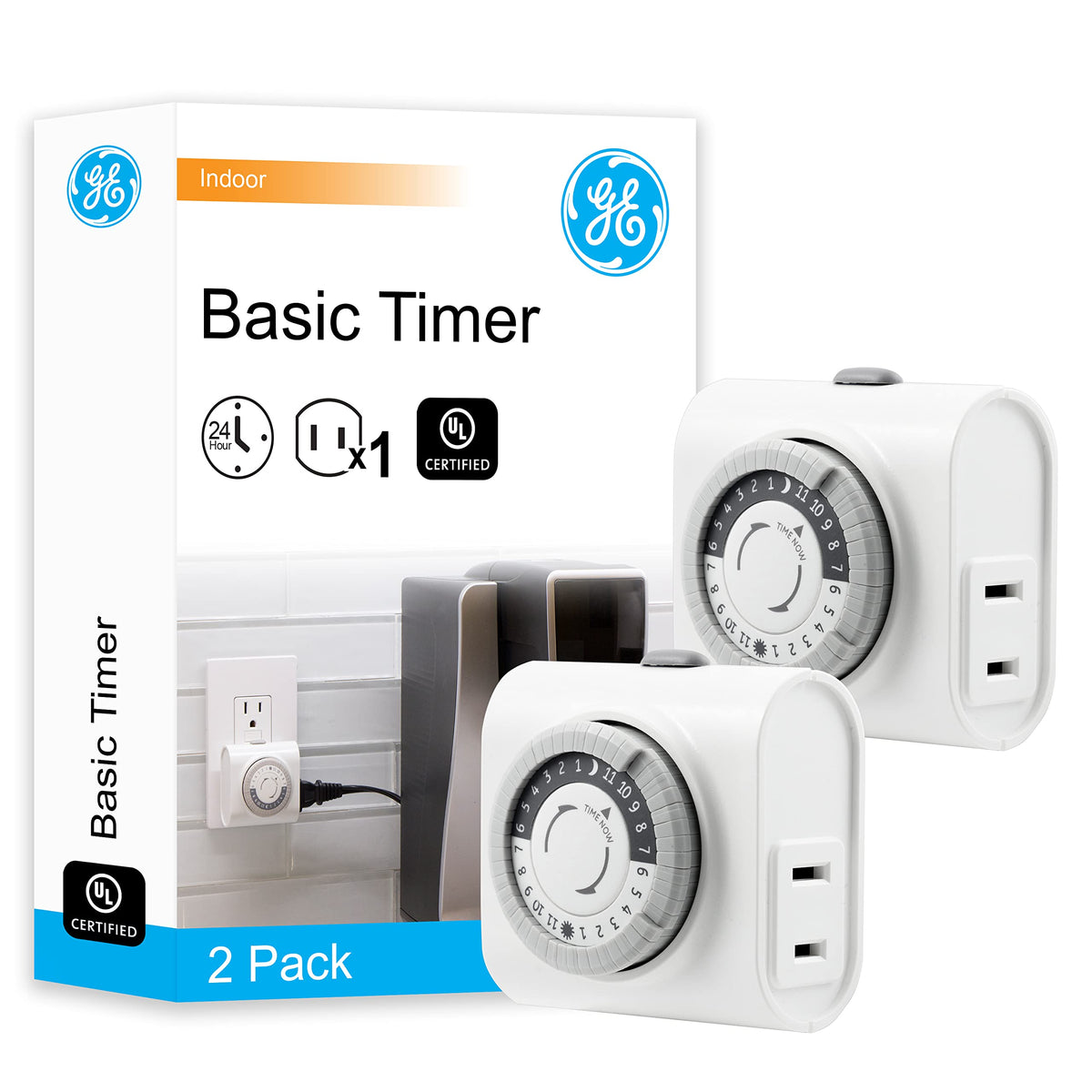 GE 24-Hour Indoor Plug-In Outlet Timer, 1 Polarized Outlet, Timers for ...