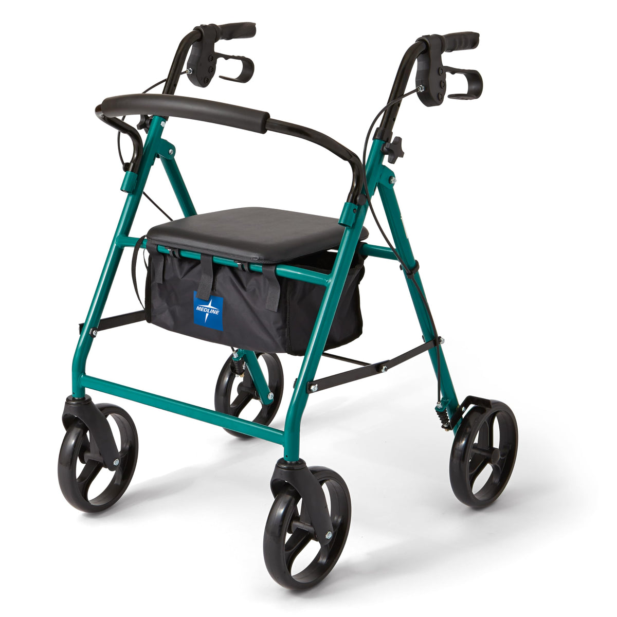 Medline Steel Rollator Walker for Adult Mobility Impairment, Green, 35