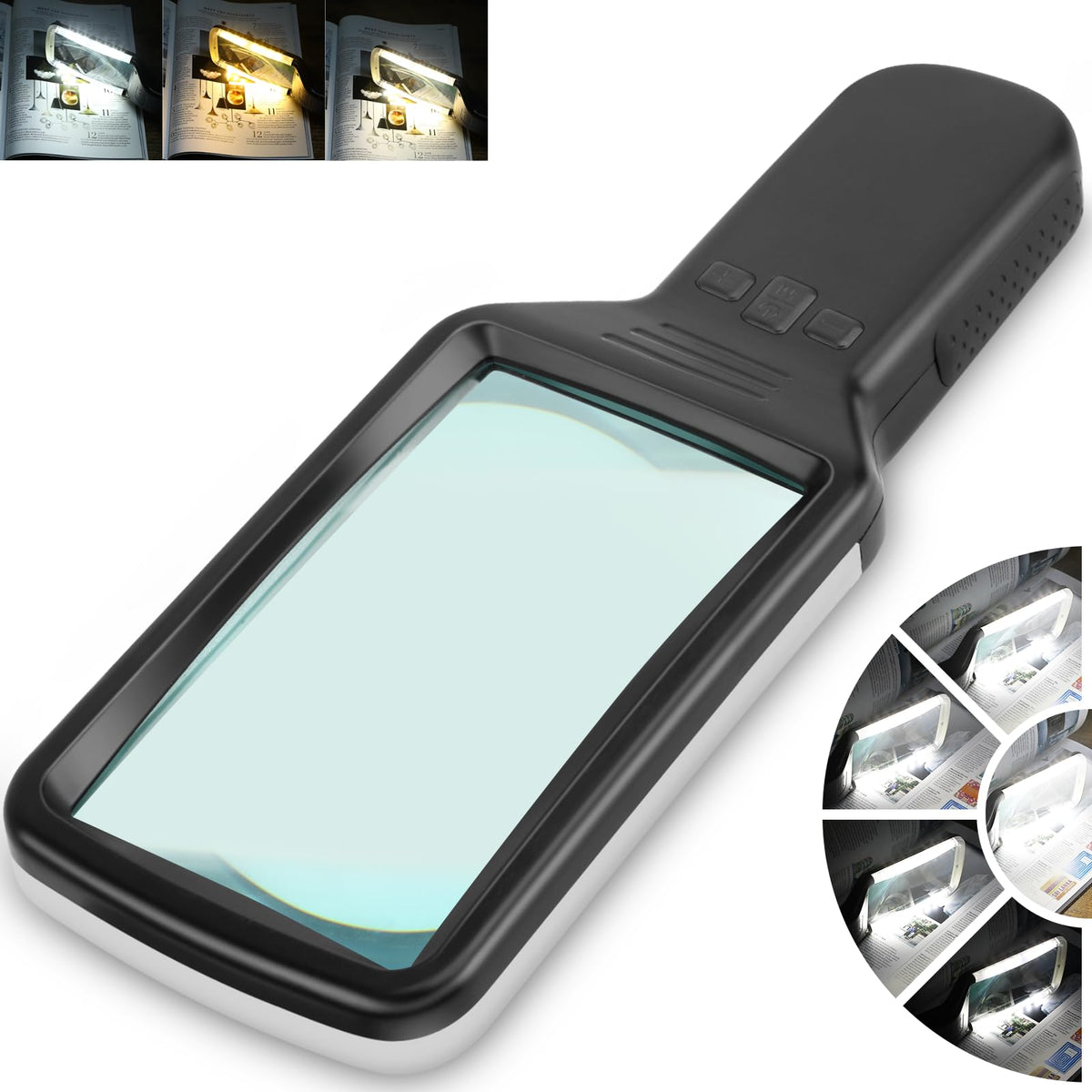 Real Glass Magnifying Glass with Light, 5X Page Magnifier for Reading