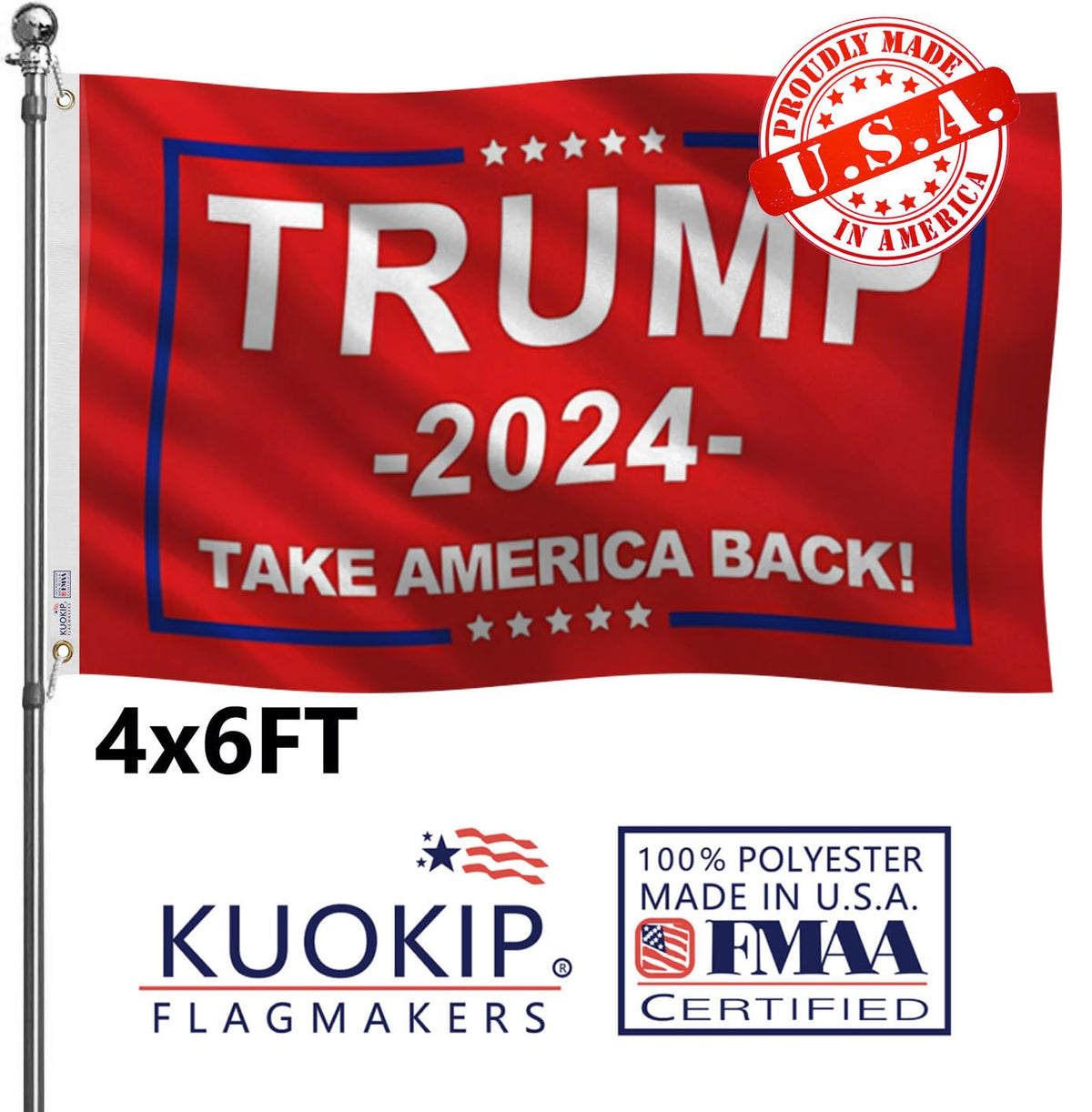 Double Sided Red Trump 2024 Flag 4x6 Made in USA Outdoor Heavy Duty 3