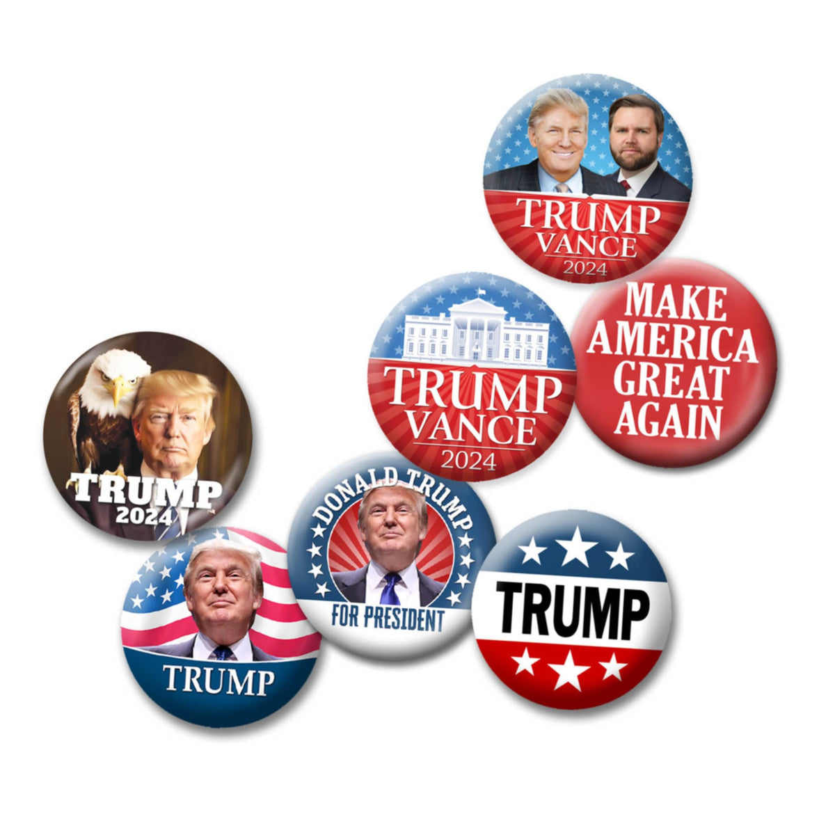 7 Pack Donald Trump Vance 2024 Buttons - 1.5 Inch Assorted Photo and C