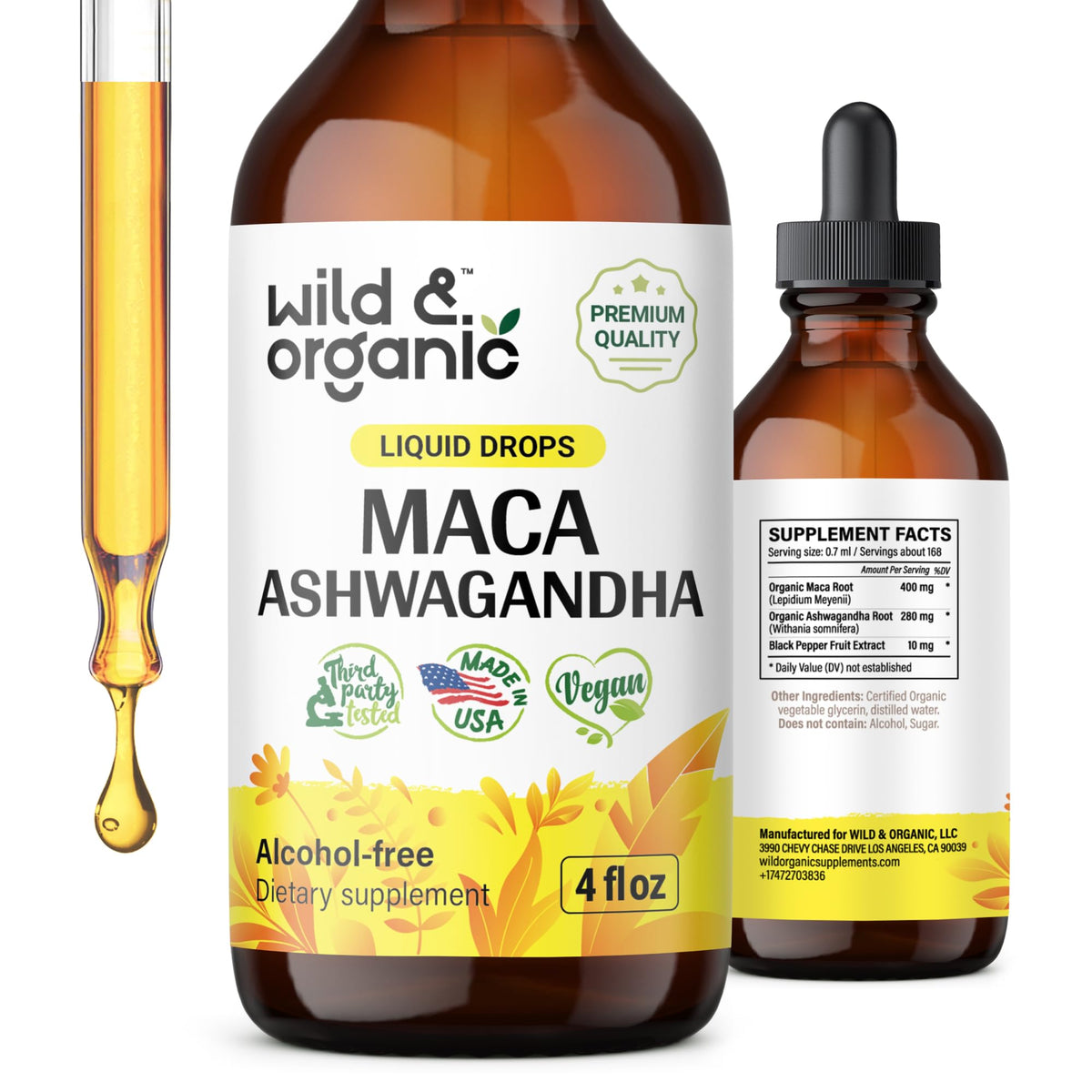 Maca Ashwagandha Drops Supplement - Organic Ashwagandha Maca Root Liqu