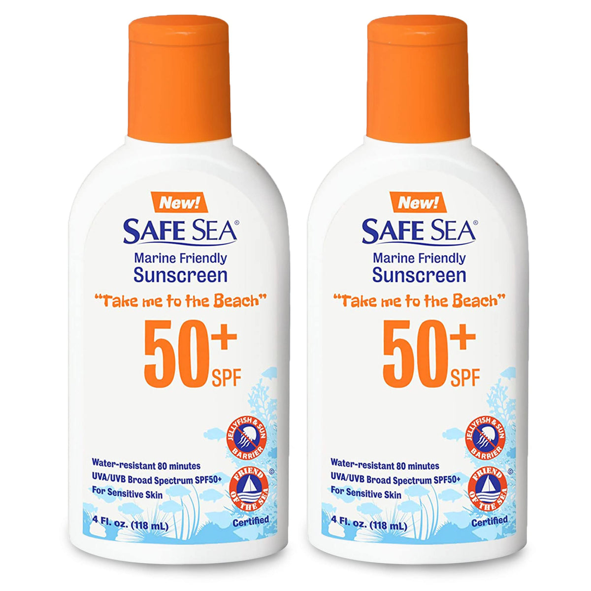 Safe Sea Jellyfish Sting-Blocking Sunscreen, SPF 50+ Lotion 4oz, Water