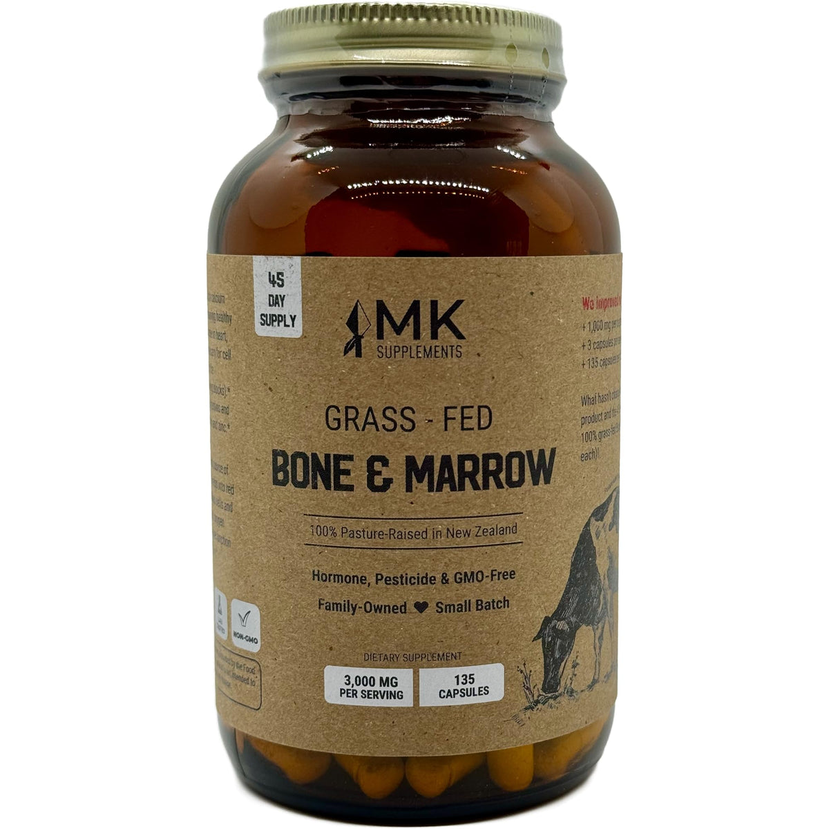 MK Supplements – Grass-Fed Beef Bone & Marrow 3000 mg, Beef Bone Marro