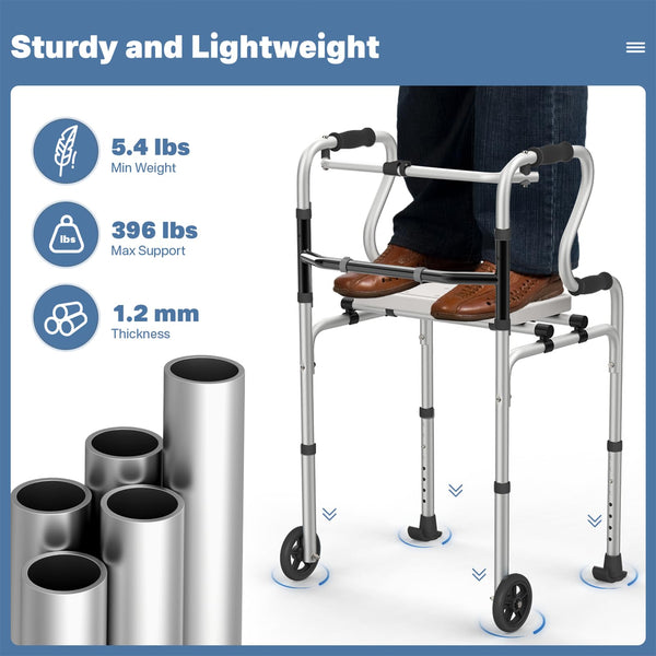 4in1 Walkers for Seniors, Front Wheeled Walker, 2 Wheel Standard Walke ...