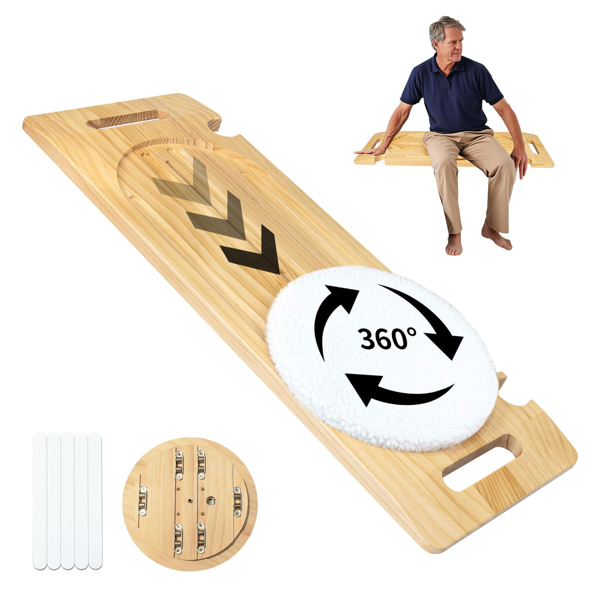 Slide Transfer Board, Wooden Transfer Board With Track Pulley Turntabl