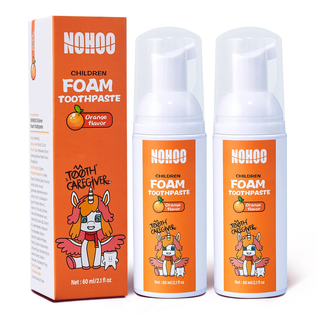NOHOO Kids Foam Toothpaste with Fruit Flavor,Fluoride Free Natural For