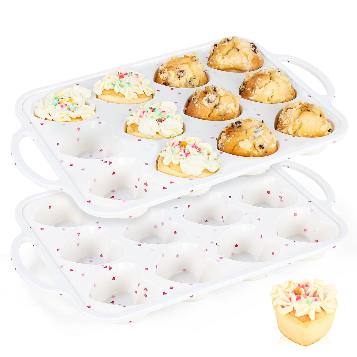 Vinino Silicone Heart Shaped Muffin Pan with Metal Reinforced Frame, 2