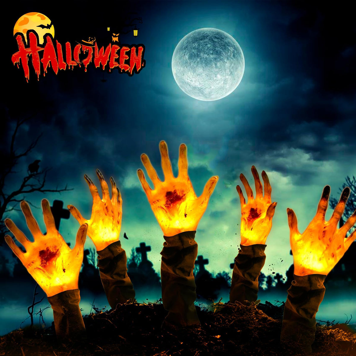 5Pack Halloween Zombie Hands Pathway Lights, Battery Operated Waterpro
