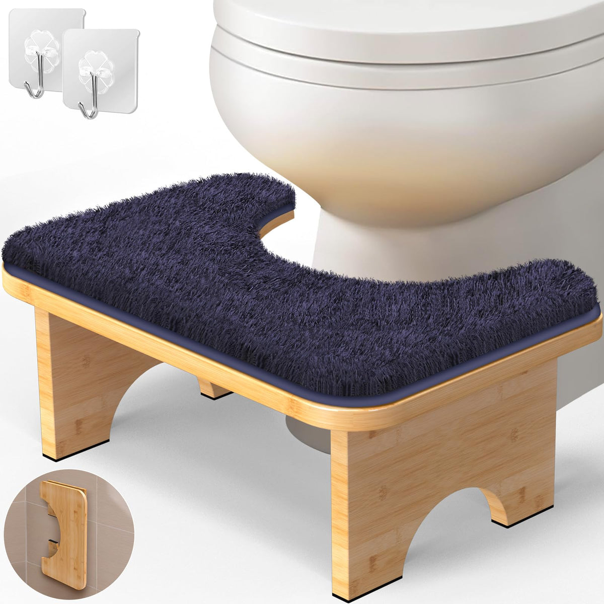 Vatex Bamboo Toilet Stool, 7” Foldable Potty Poop Bathroom Stool with