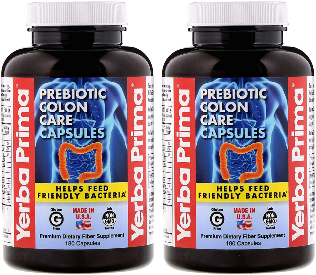 Yerba Prima Prebiotic Colon Care Capsules Dietary Fiber, 180 Count, (P