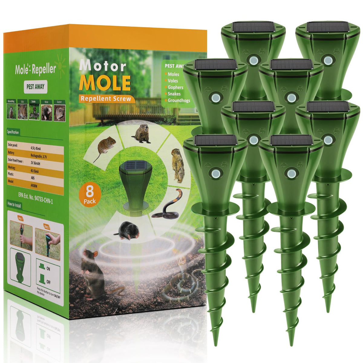 Mole Repellent Solar Powered, Sonic Mole Repellent Mole Trap for Lawns