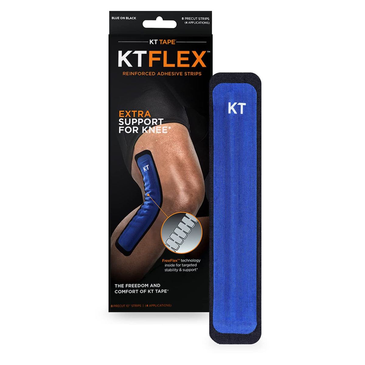 KT Tape KT Flex Reinforced Adhesive Strips for Knees, 8 Pack, 10" Prec