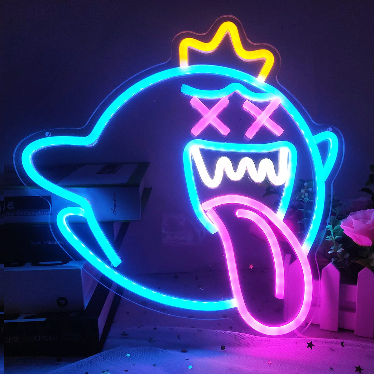 King Boo Neon Sign Ghost Led Neon Light with Dimmable switch Gaming Ne